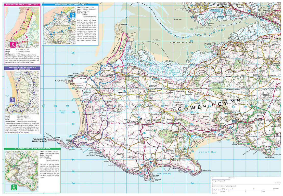 The Gower Map Including Swansea and 4 Circular Walks - The Little Map Co