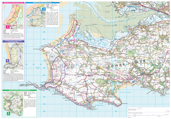 The Gower Map Including Swansea and 4 Circular Walks - The Little Map Co