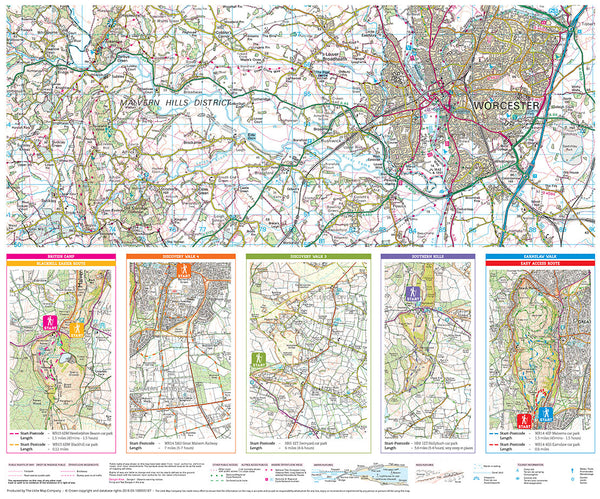 Malvern Walks Map Including 4 Circular Walks - The Little Map Co